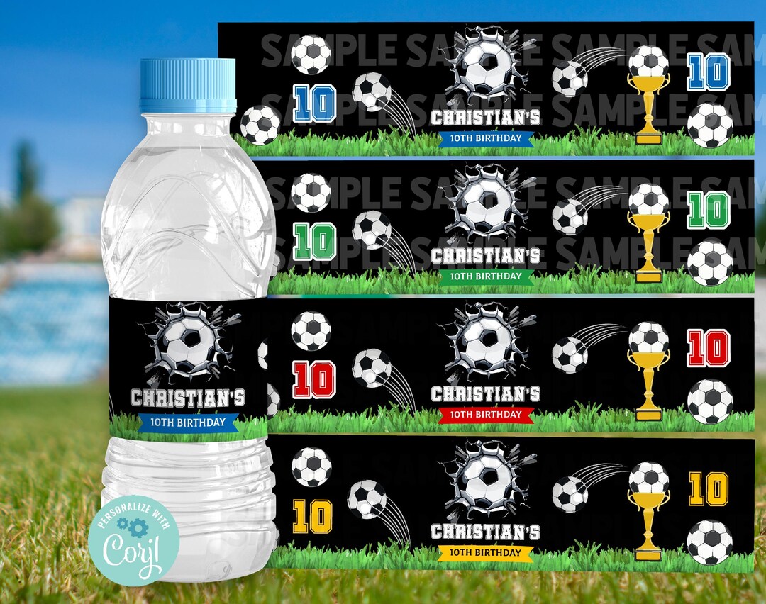 EDITABLE Football Water Bottle Label. Kid Boy Soccer Birthday Party ...