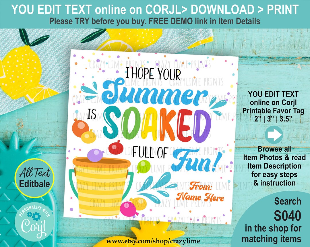 EDITABLE Water Balloon Last Day of School Gift Tag. Printable End of ...
