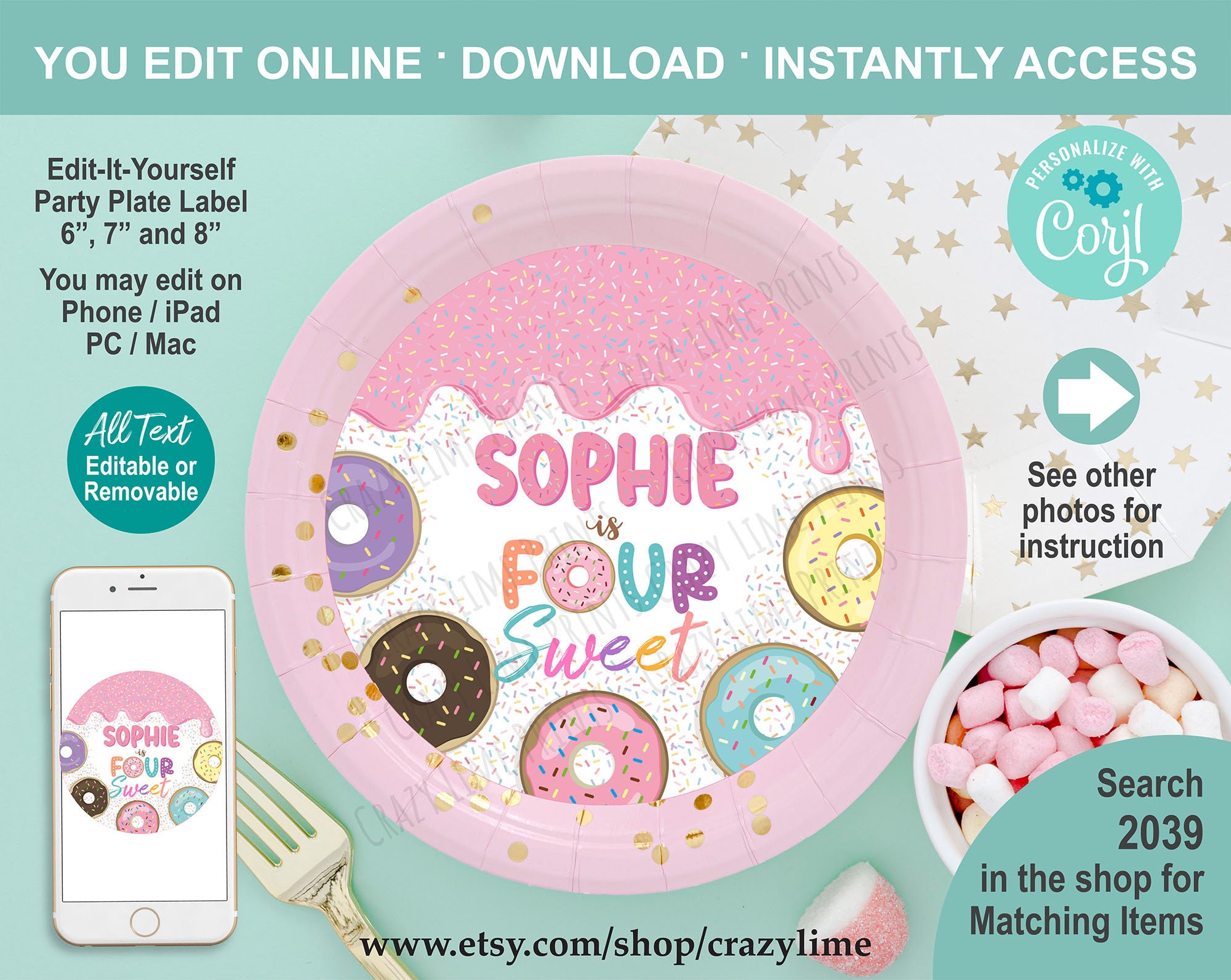 Editable Donut Fourever Sweet Plate Label Template. Printable | Etsy