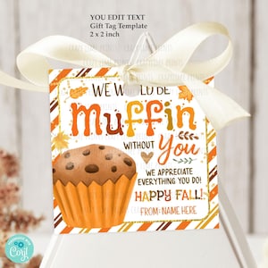 EDITABLE Thanksgiving Muffin Gift Tag. Square Label Template Printable ...