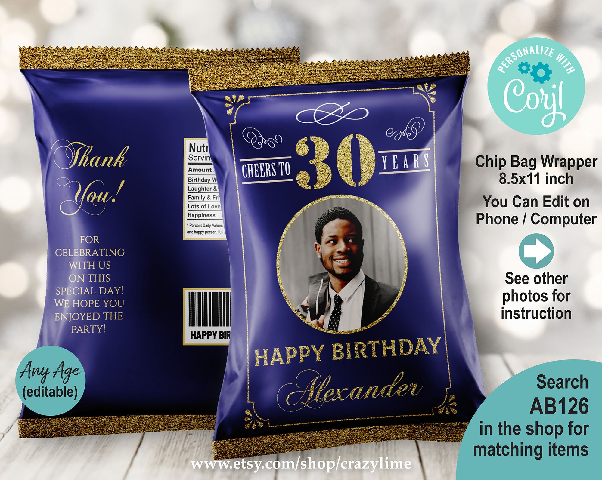 EDITABLE Cheers to 50 Years Adult 50th Birthday Chip Bag - Etsy