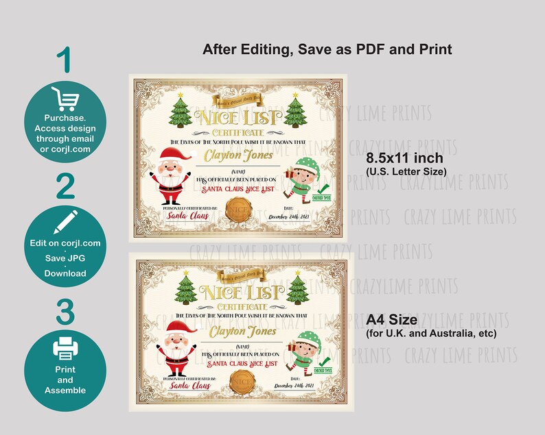 EDITABLE Letter From Santa Claus AND Nice List Certificate - Etsy
