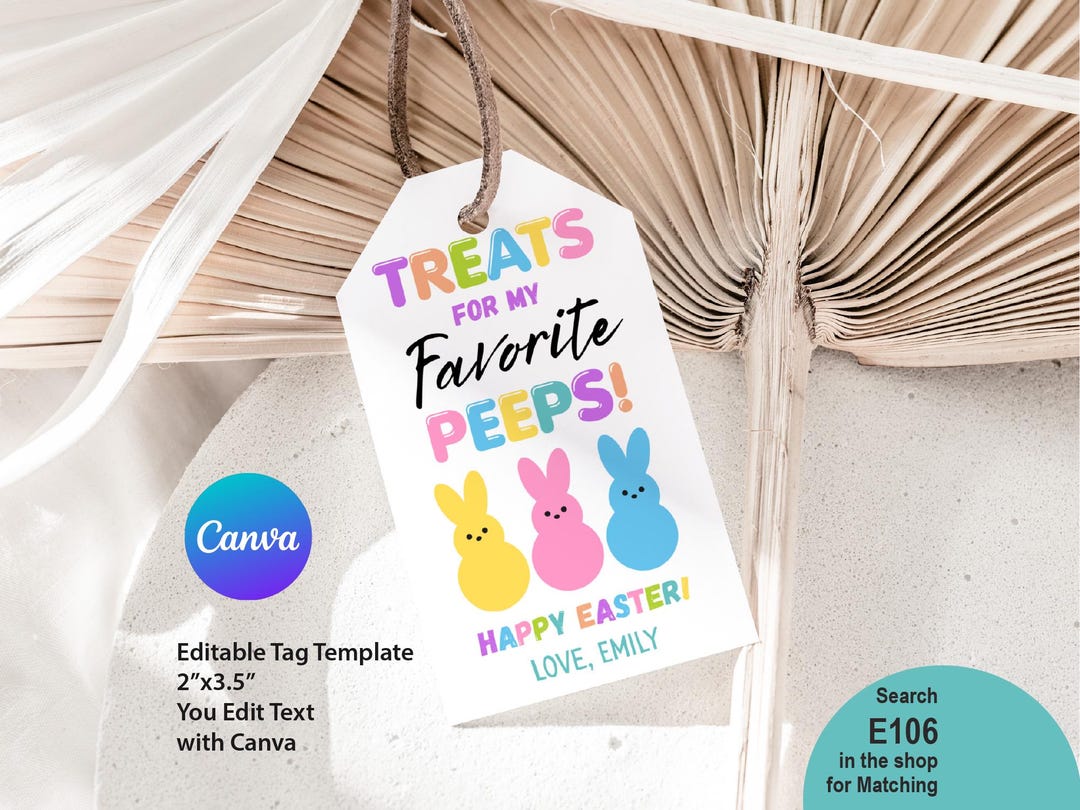 EDITABLE Easter Sweet Gift Tag. School Kids Party Favor Tag. Cute Bunny ...