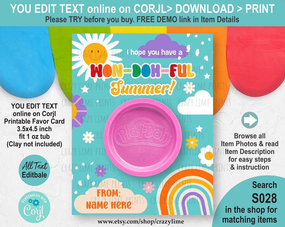 EDITABLE Summer Play Dough Gift Card. End of School Year Have Won-doh ...