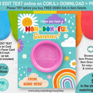EDITABLE Summer Play Dough Gift Card. End of School Year Have Won-doh ...