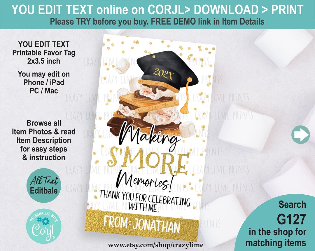 Editable S' More Graduation Favor Tag Template. Making Smores Memories ...