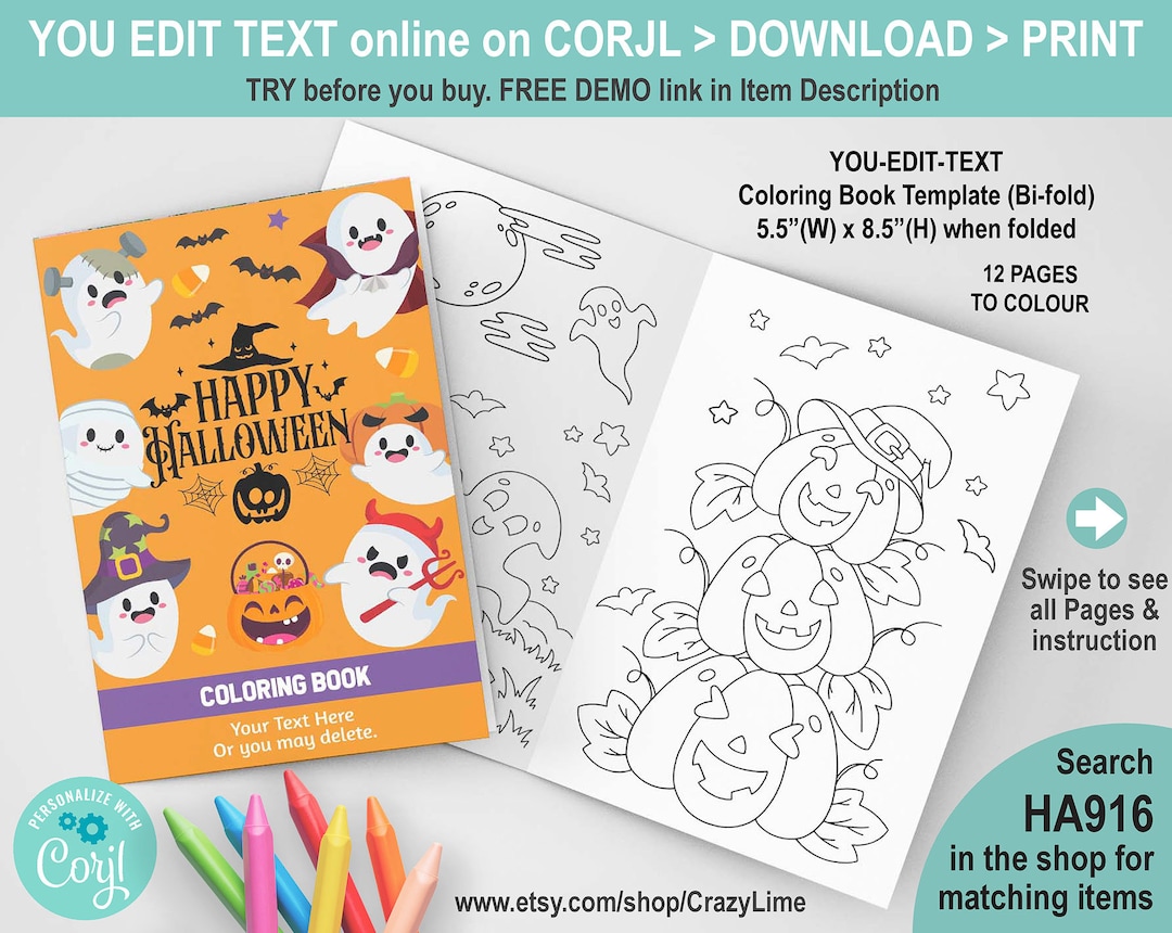 Halloween Coloring Activity Book. Cute Little Ghost Kid Birthday Party ...