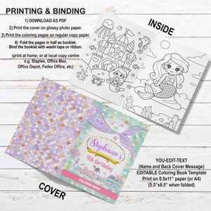 EDITABLE Mermaid Coloring Book. 8.5x11 Inch (5.5x8.5 Inch Folded ...