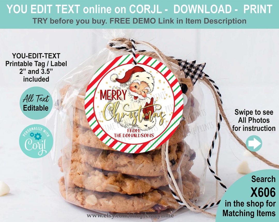 EDITABLE Christmas Santa Gift Tag. Personalised Vintage Classic Round ...