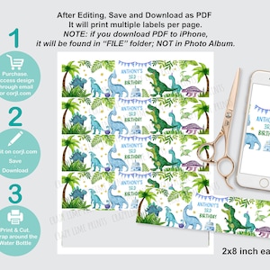 EDITABLE Dinosaur Water Bottle Label Template. Printable Cute Dino T ...