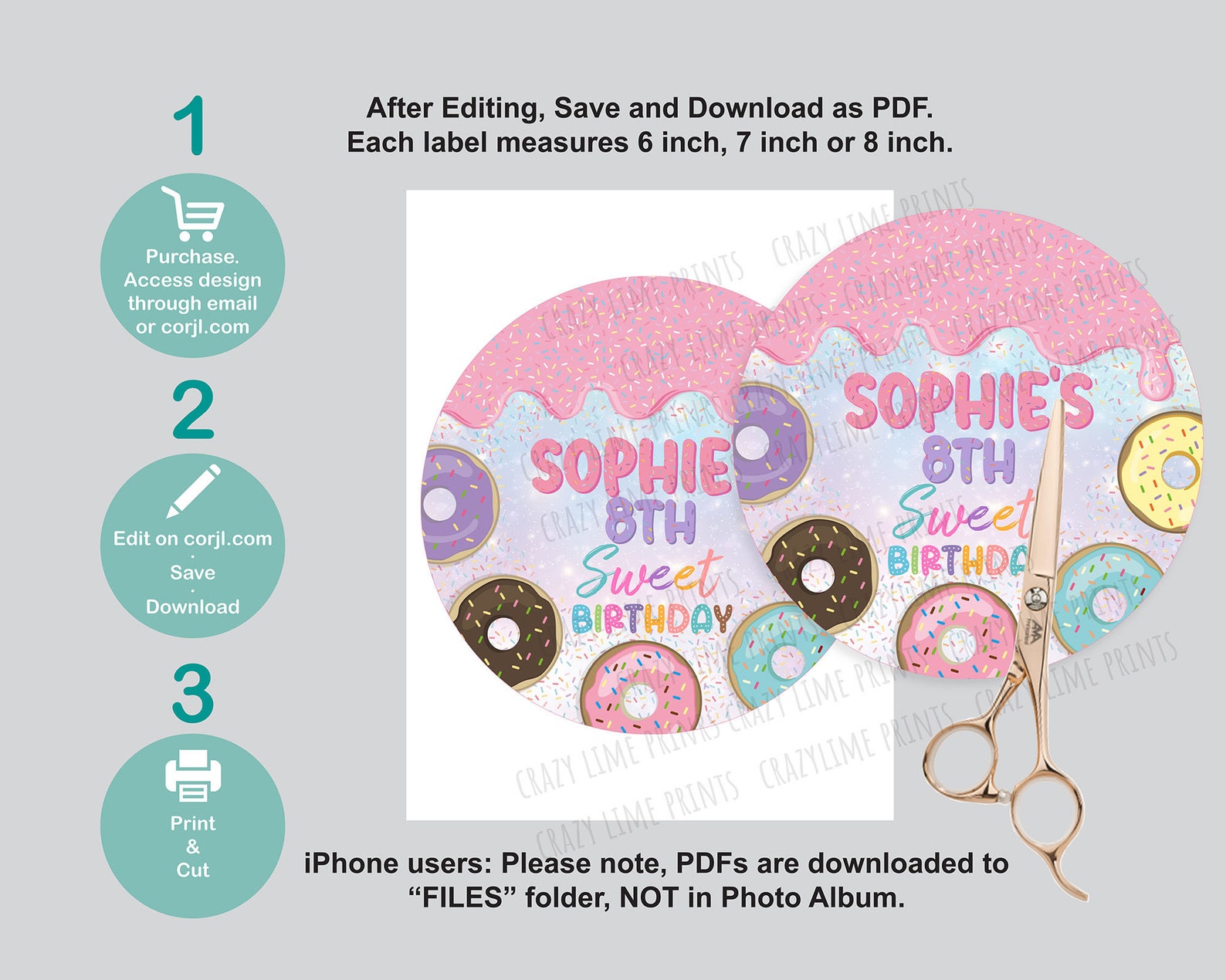 Editable Donut Birthday Party Plate Label Template. Printable - Etsy
