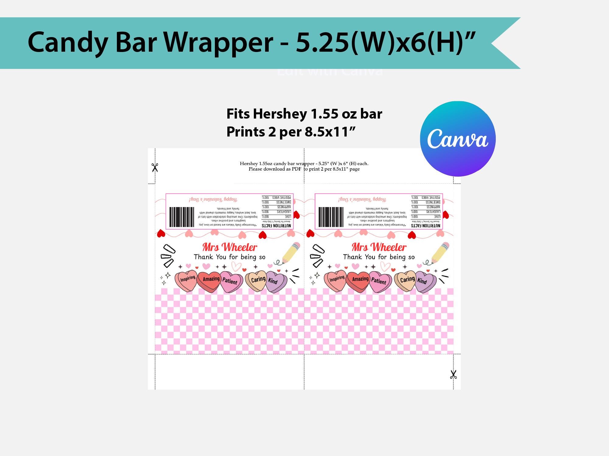 EDITABLE Name Valentines Teacher Chocolate Candy Bar Wrapper ...