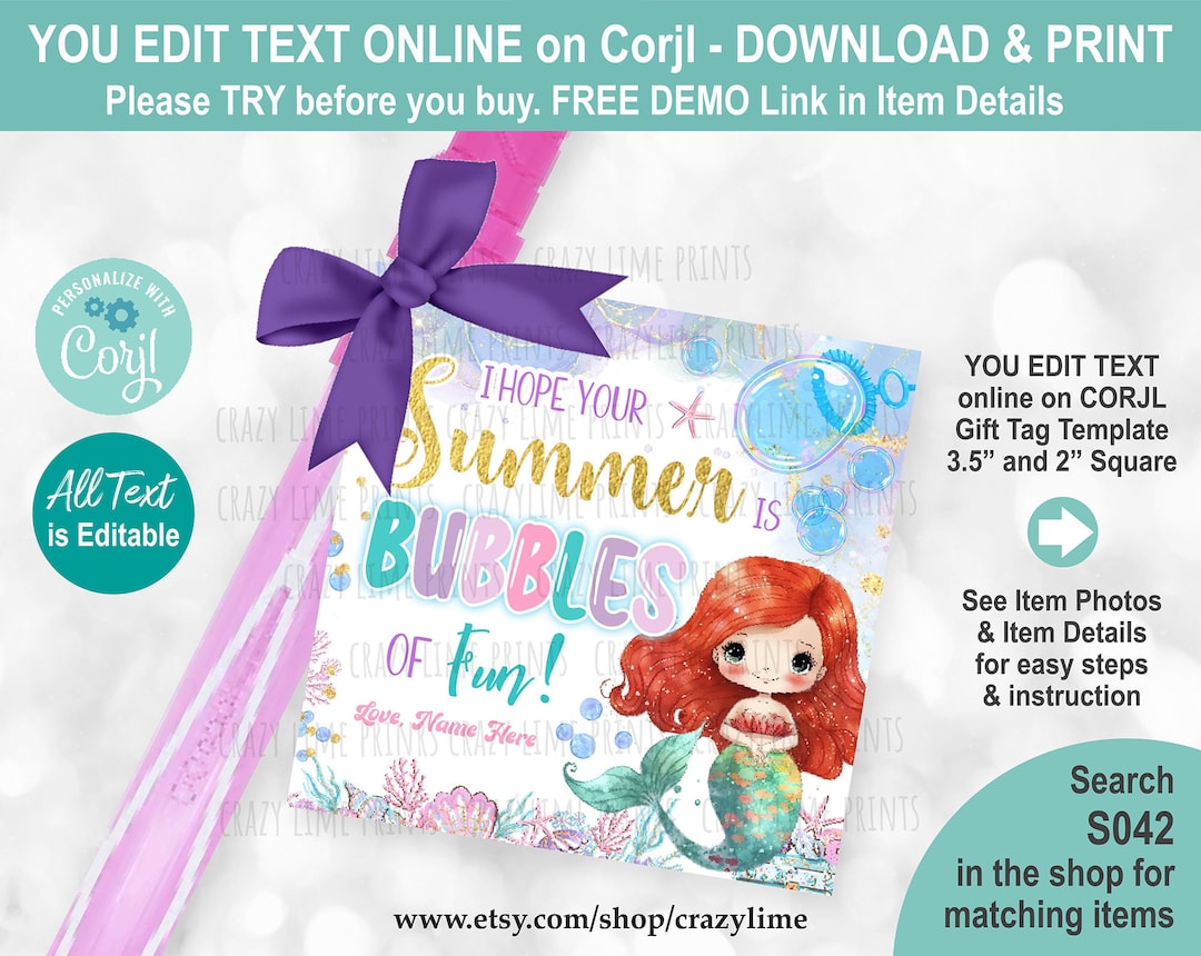 Summer Bubble Wand Gift Tag Editable Template. End of School Year ...