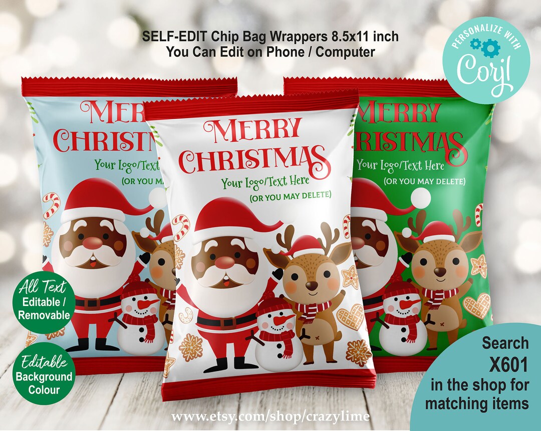 EDITABLE Christmas African Santa Chip Bag Wrapper Template ...