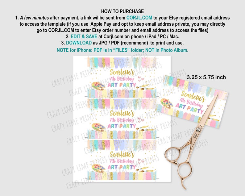 EDITABLE Pastel Art Party Birthday Gable Box Label Template. - Etsy