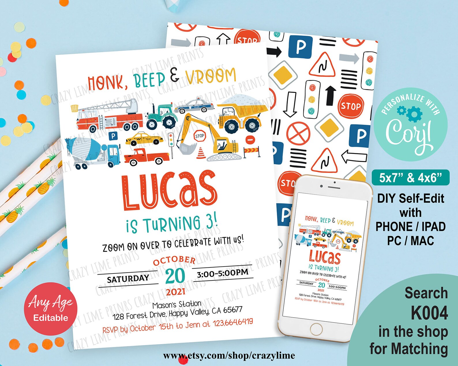 Editable Transportation Birthday Party Invitation Template. - Etsy
