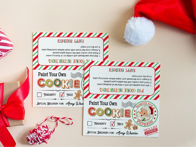 Christmas PYO Cookie Bag Toppers With Instruction Text. Printable Paint ...