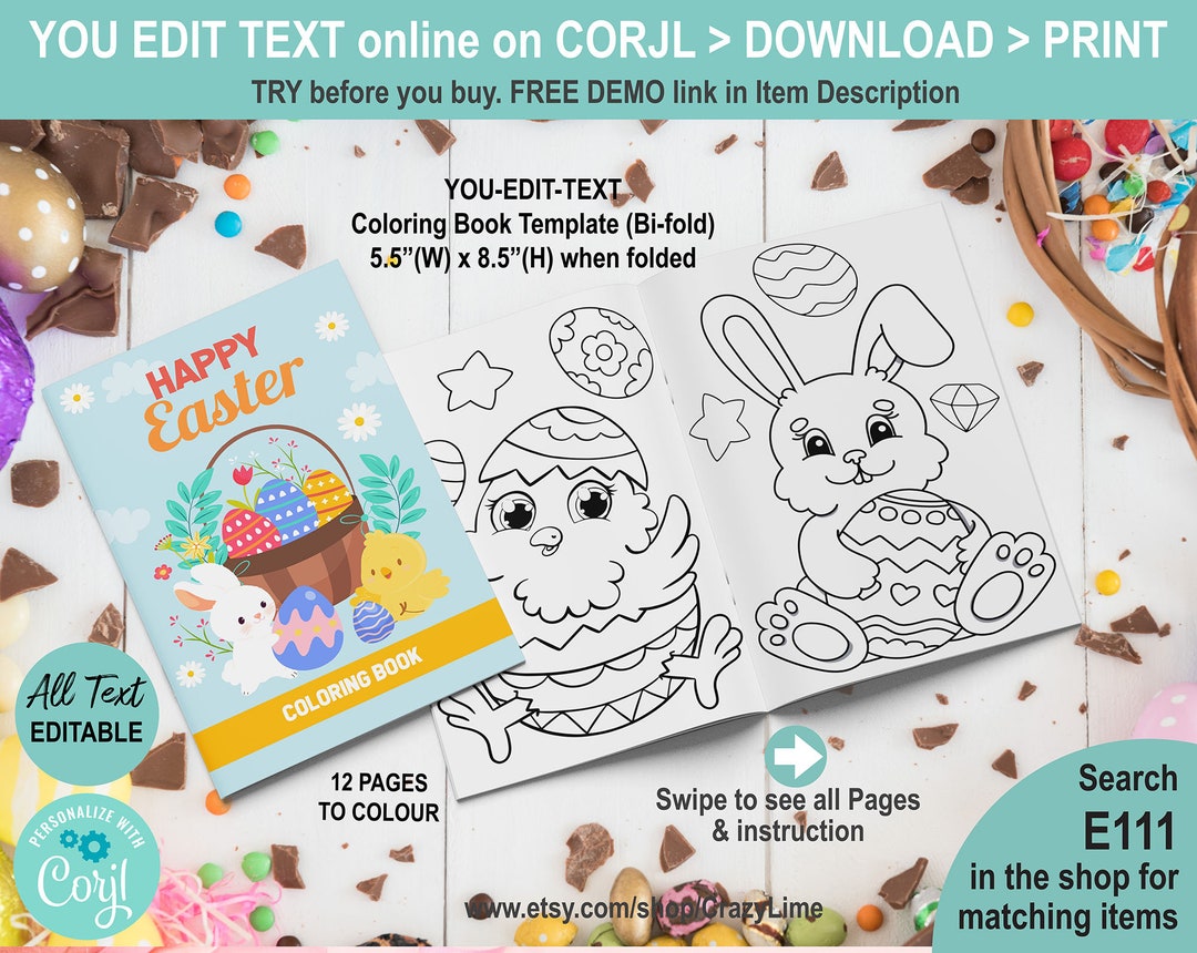 EDITABLE Happy Easter Party Coloring Book. 8.5 X 11 Inch (5.5 X 8.5 ...