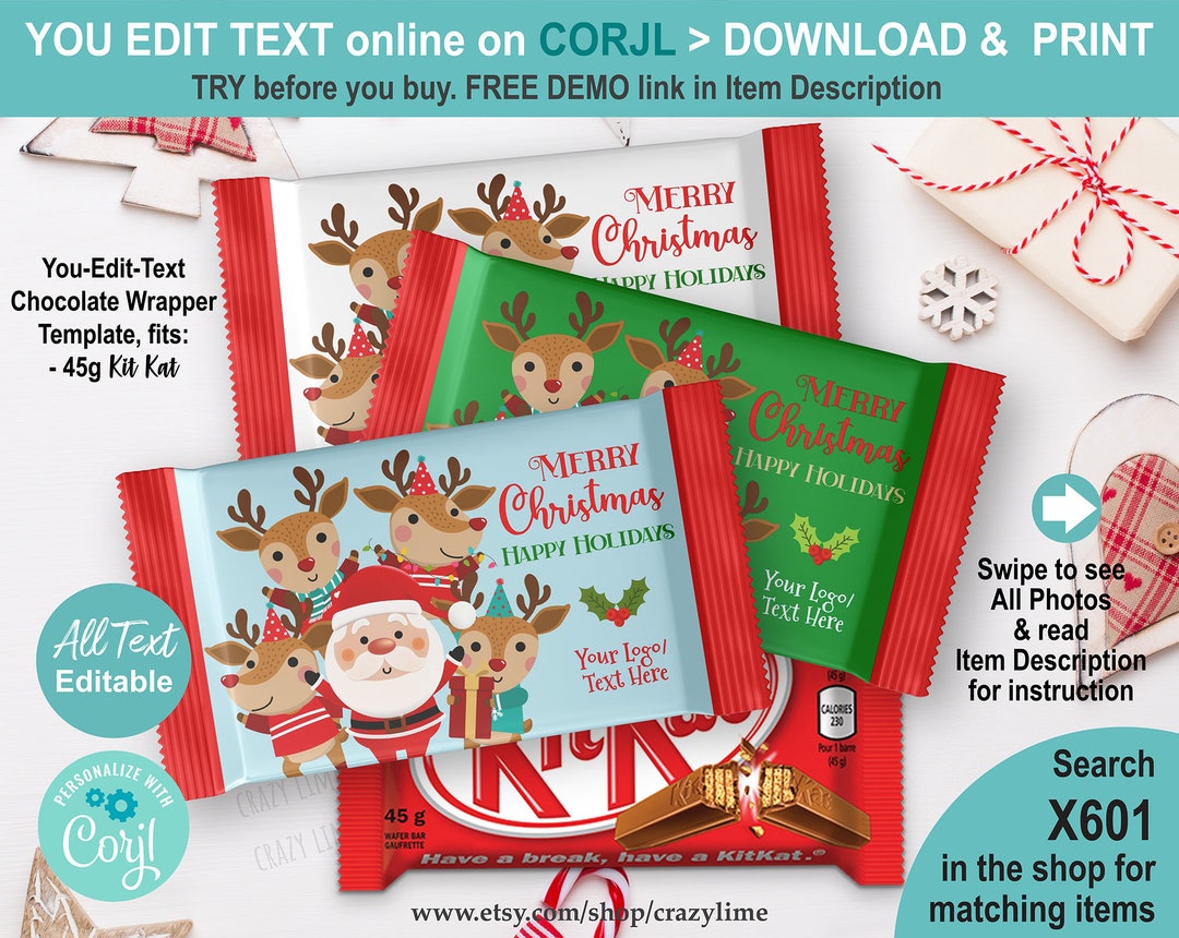 EDITABLE Christmas Chocolate Wrapper Template. Personalised Kid Holiday ...
