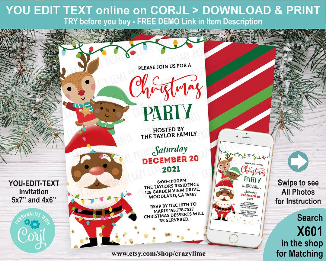 EDITABLE Christmas Party Invitation Digital Template. Cute African ...