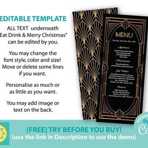 EDITBALE Roaring 20s Menu Editable Template. Black and Gold Art ...