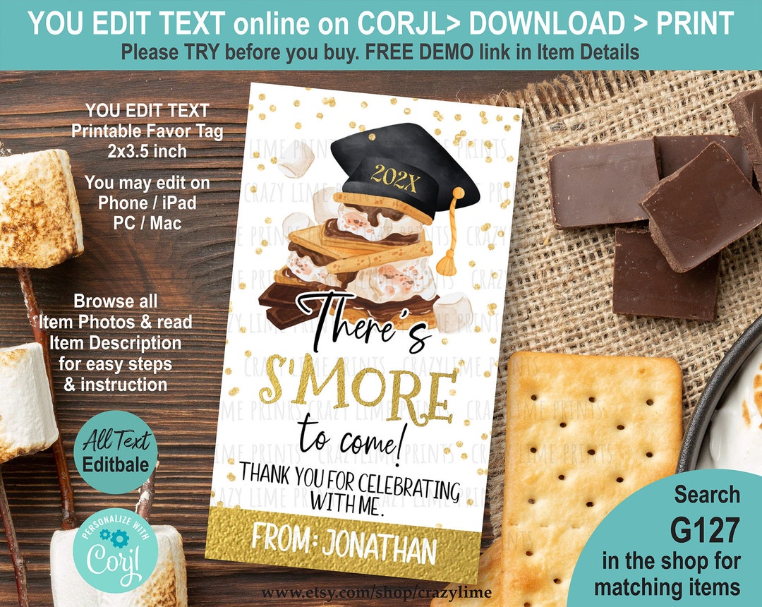 Editable S' More Graduation Favor Tag Template. Smore to Come Grad ...