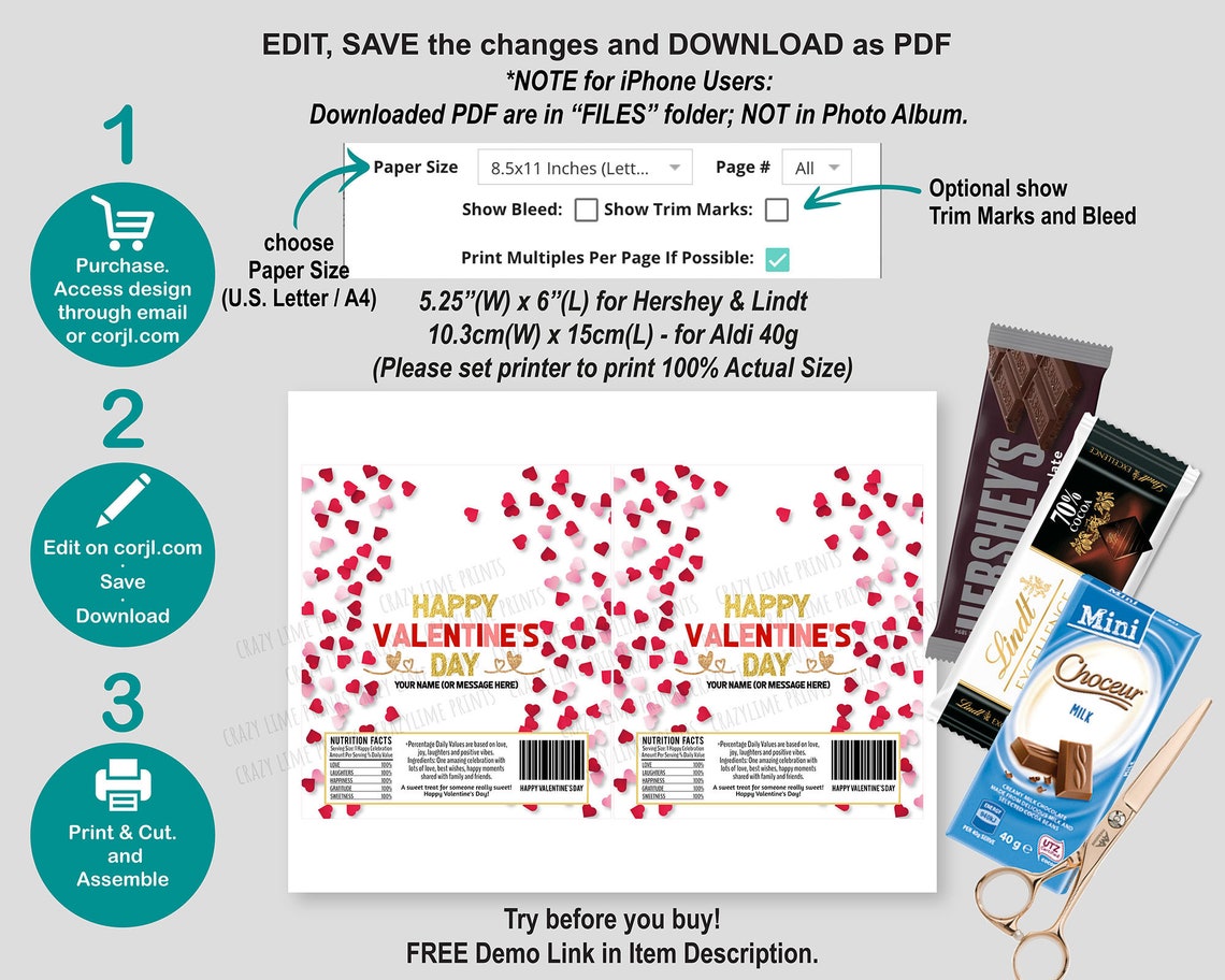 EDITABLE Happy Valentine's Day Chocolate Candy Bar Wrapper - Etsy