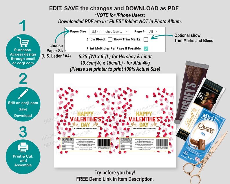 EDITABLE Happy Valentine's Day Chocolate Candy Bar Wrapper Template ...