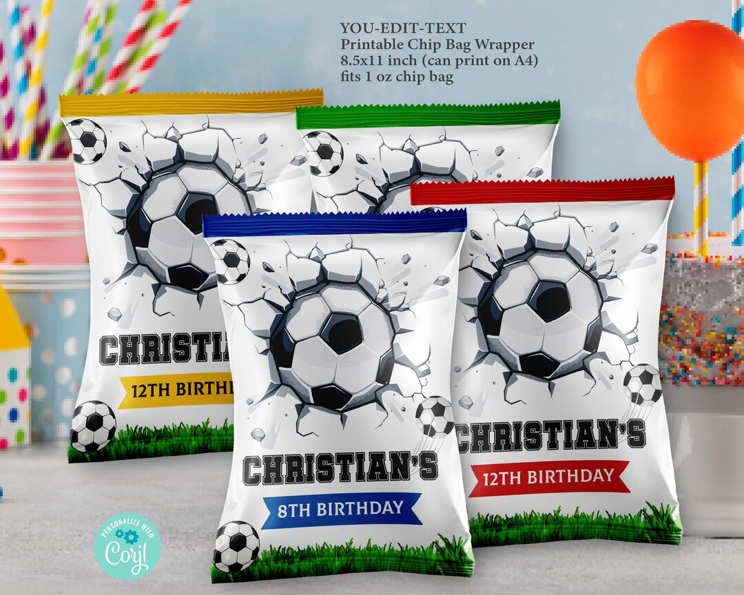 EDITABLE Football Chip Bag Wrapper. Kid Birthday Party Favors Treat ...