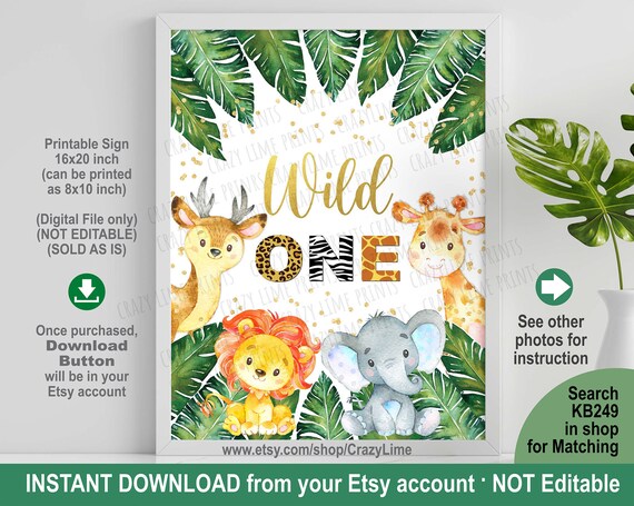 Safari Animals Wild One Birthday Party Table Sign. Tropical - Etsy