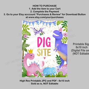 Dinosaur Dig Site Party Games Table Sign. Pink & Gold Girl Dino Party ...