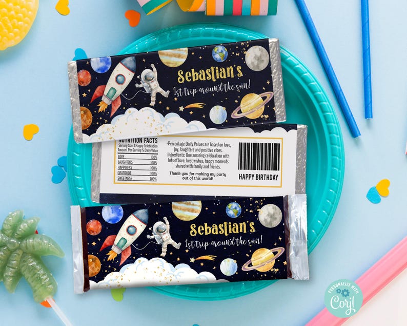 EDITABLE Outer Space Party Chocolate Candy Bar Wrapper. Rocket Kid Boy ...