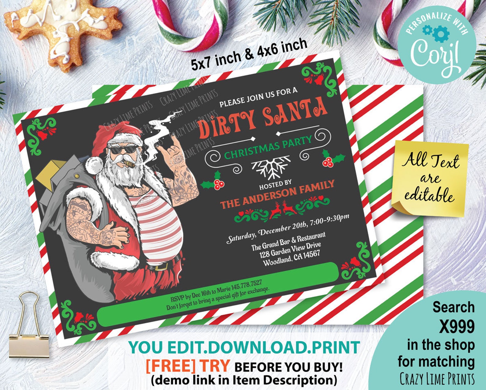 Dirty Santa Christmas Party Invitation. EDITABLE Invite Template. Fun ...
