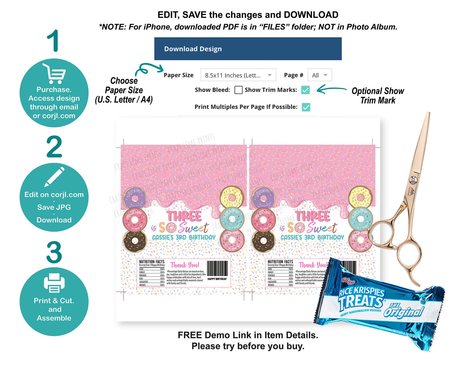 Donut Three is so Sweet 3rd Birthday Rice Treat Krispie - Etsy