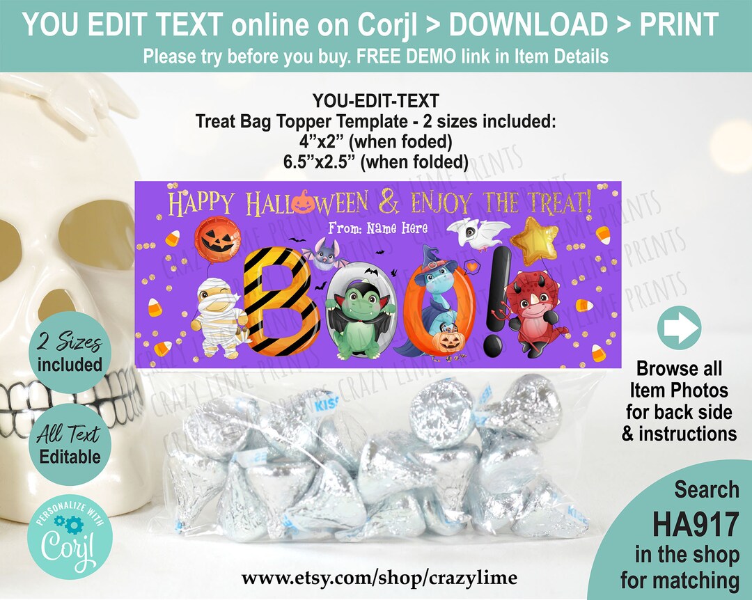 EDITABLE Halloween Treat Bag Topper Template. Printable Cute - Etsy