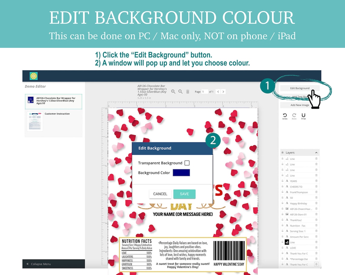 EDITABLE Happy Valentine's Day Chocolate Candy Bar Wrapper - Etsy