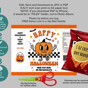 EDITABLE Halloween Chip Bag Template. Personalised Name Retro Hippie ...
