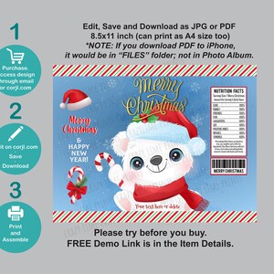 EDITABLE Christmas Polar Bear Chip Bag Wrapper Template. Personalised ...