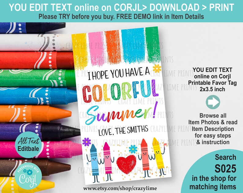 EDITABLE End of School Year Crayon Gift Tag. Have a Colorful - Etsy