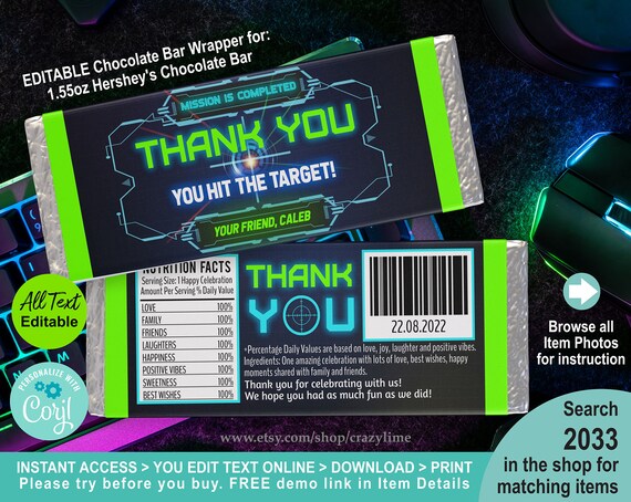 Editable Laser Tag Game on Birthday Chocolate Candy Bar - Etsy