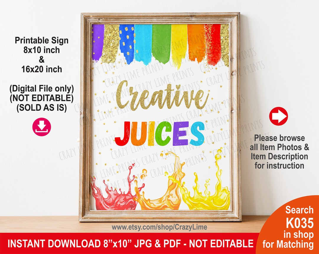 Art Party Juice Table Sign. Painting Craft Art Jamming Birthday Party ...
