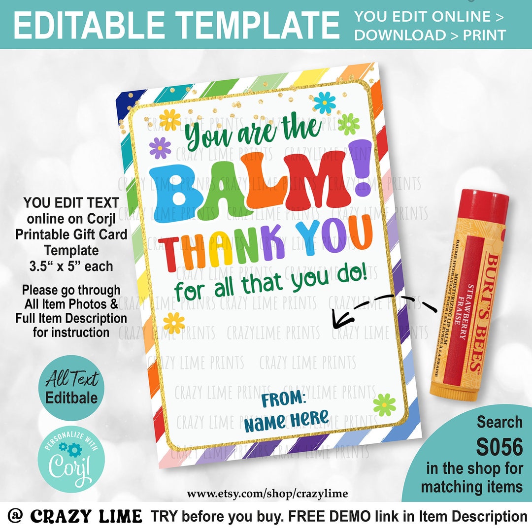 You're the Balm Gift Card. Teacher Appreciation Lip Balm Thank You Gift ...