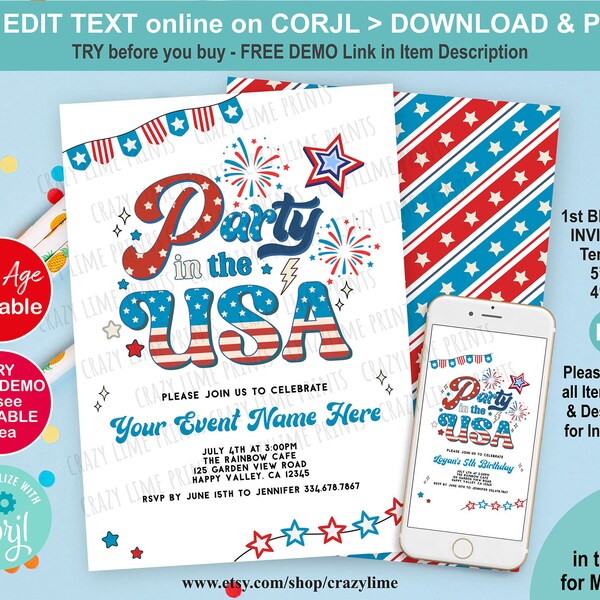 Party in the Usa Invitation - Etsy
