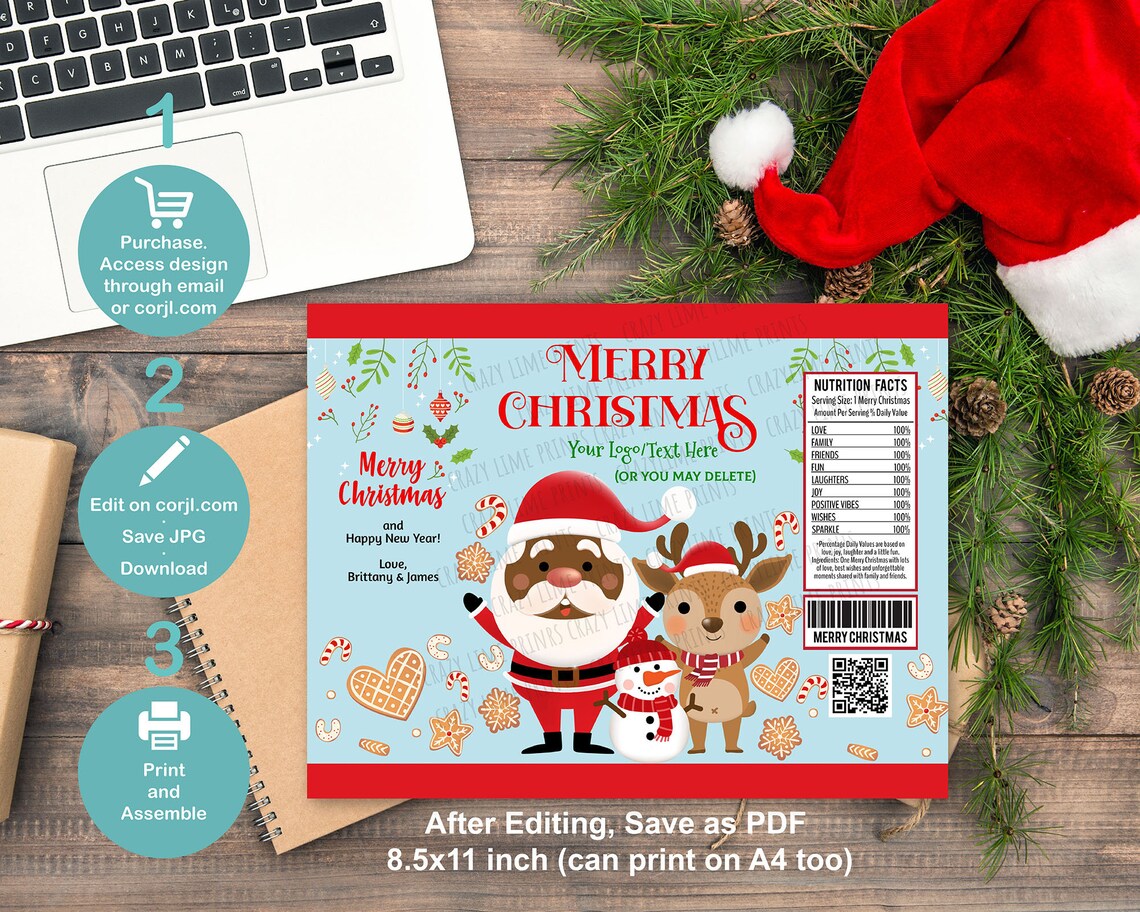 EDITABLE Christmas African Santa Chip Bag Wrapper Template ...
