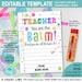 Teacher Lip Balm Gift Tag. EDITABLE Teacher Appreciation Gift Card. You ...