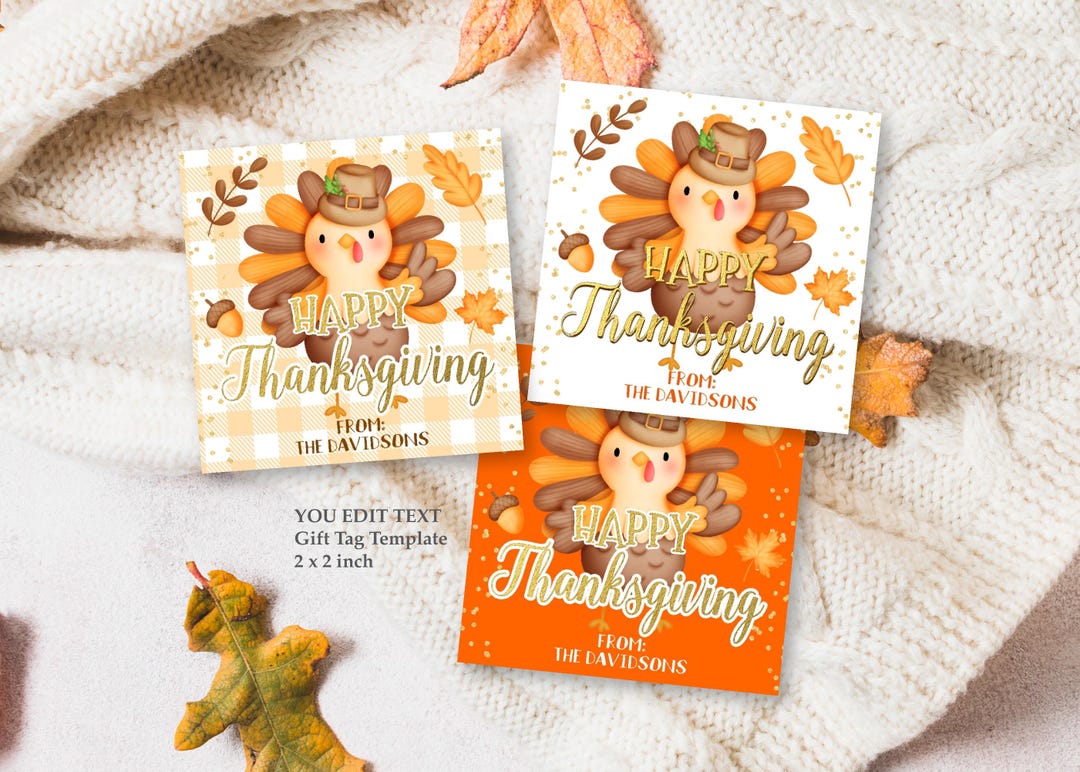 EDITABLE Thanksgiving Gift Tag. Cute Turkey Watercolor Label Template ...