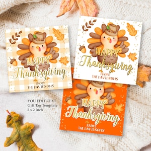 EDITABLE Thanksgiving Gift Tag. Cute Turkey Watercolor Label Template ...