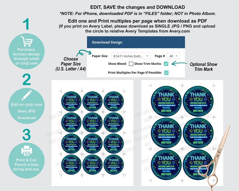 EDITABLE Laser Tag Party Favor Circle Label. Personalised Name - Etsy