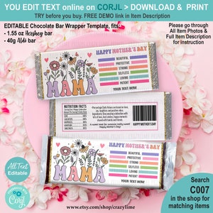 EDITABLE Happy Mother's Day Candy Bar Wrapper Template. Floral Party ...