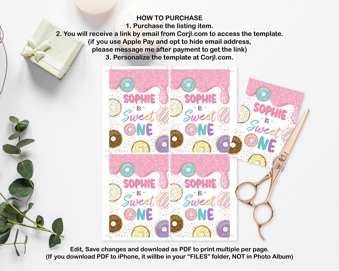 EDITABLE Donut Sweet One 1st Birthday Party Favors Bundle - Etsy